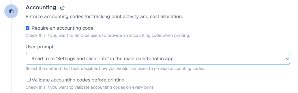 Accounting codes – directprint.io